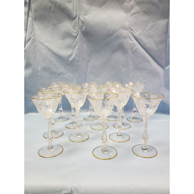 1950s Cambridge Crystal Wildflower Liquor/Cocktail Stemware with Gold ...