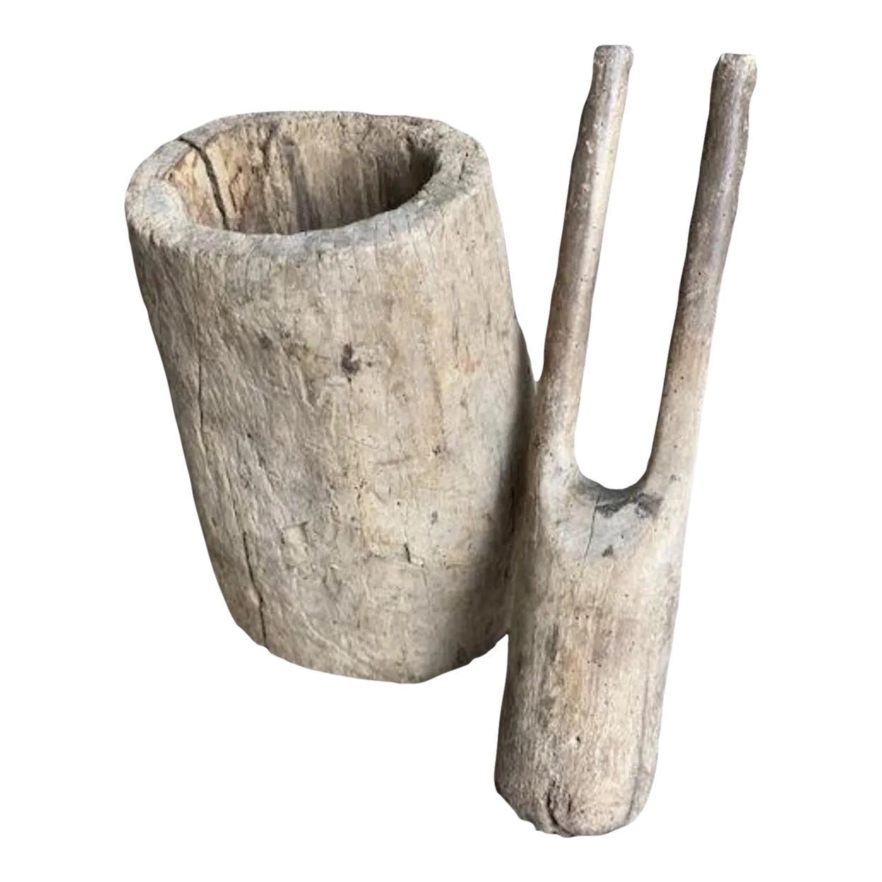 Early 19th Century Primitive Wood Mortar and Pestle | Chairish