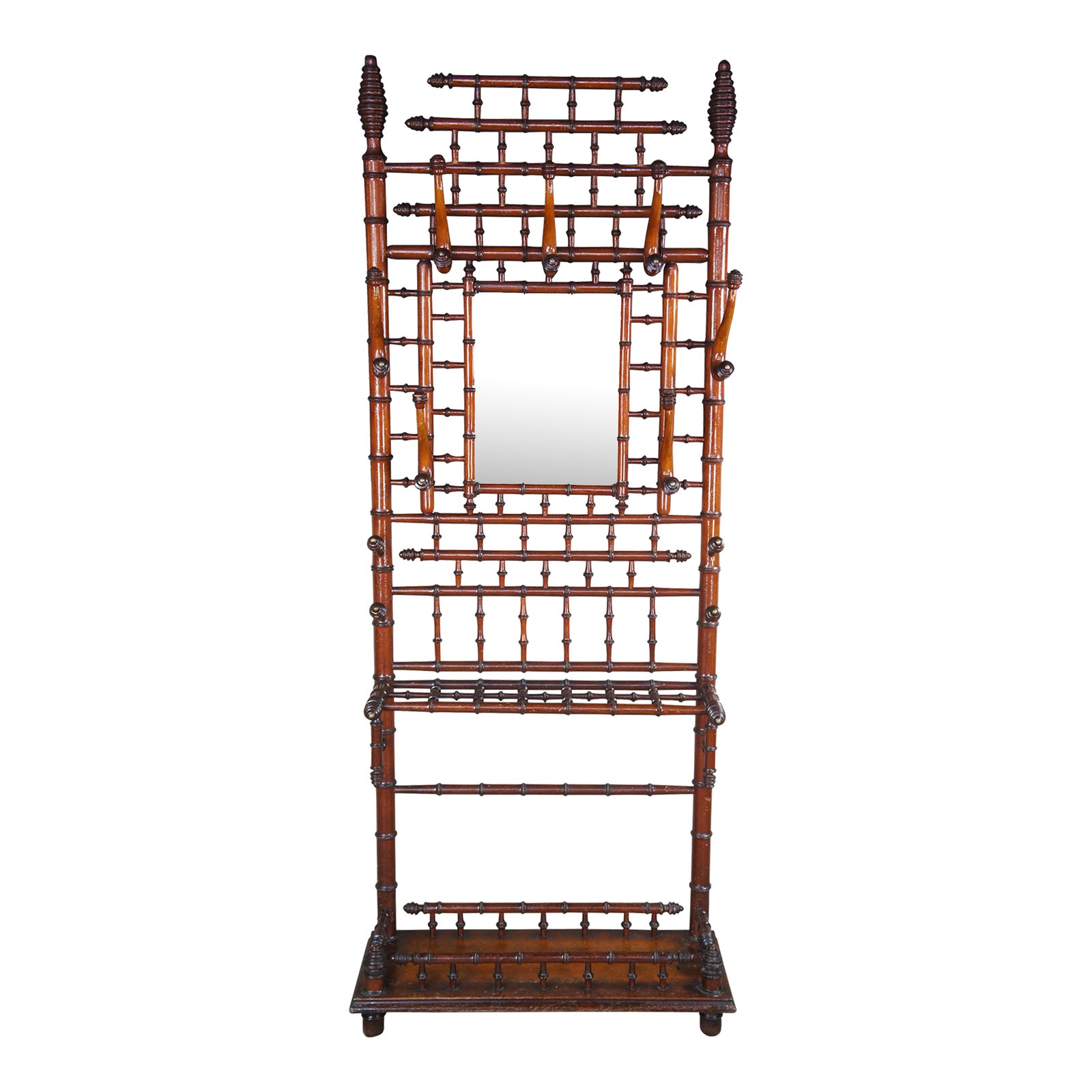 Late 19th Century Antique French Victorian Faux Bamboo Hall Tree | Chairish