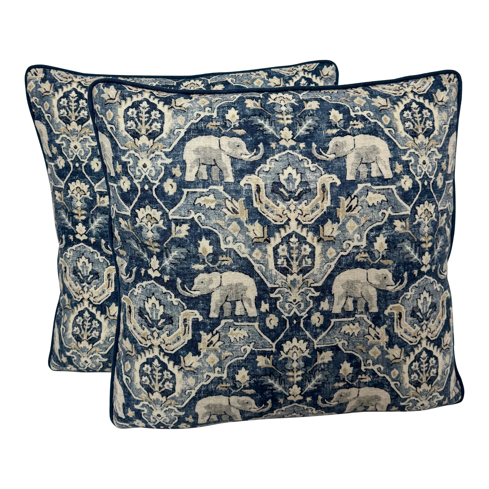Stout Colgate 1 Indigo Elephant Pillows - Pair | Chairish