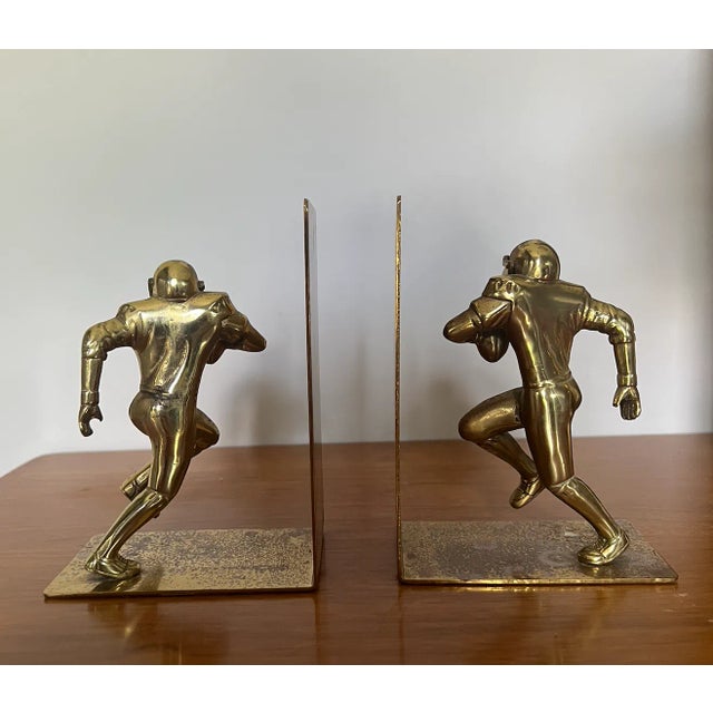 Pair of 1970s Brass Football Player Bookends | Chairish