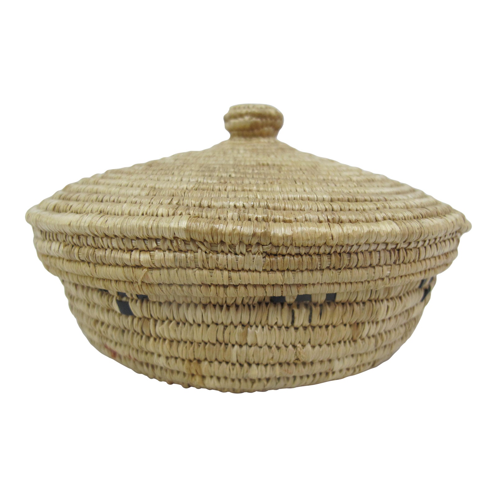 Alaskan Native Tlingit Coil Geometric Design Basket With Lid | Chairish