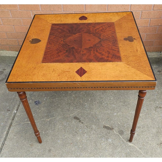 Mid Century Mixed Woods Inlaid Folding Games Card Table | Chairish