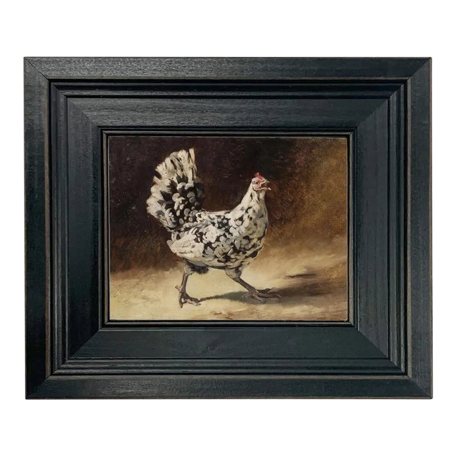Black and White Chicken 5x6" Print on Canvas in Distressed Black Wood ...