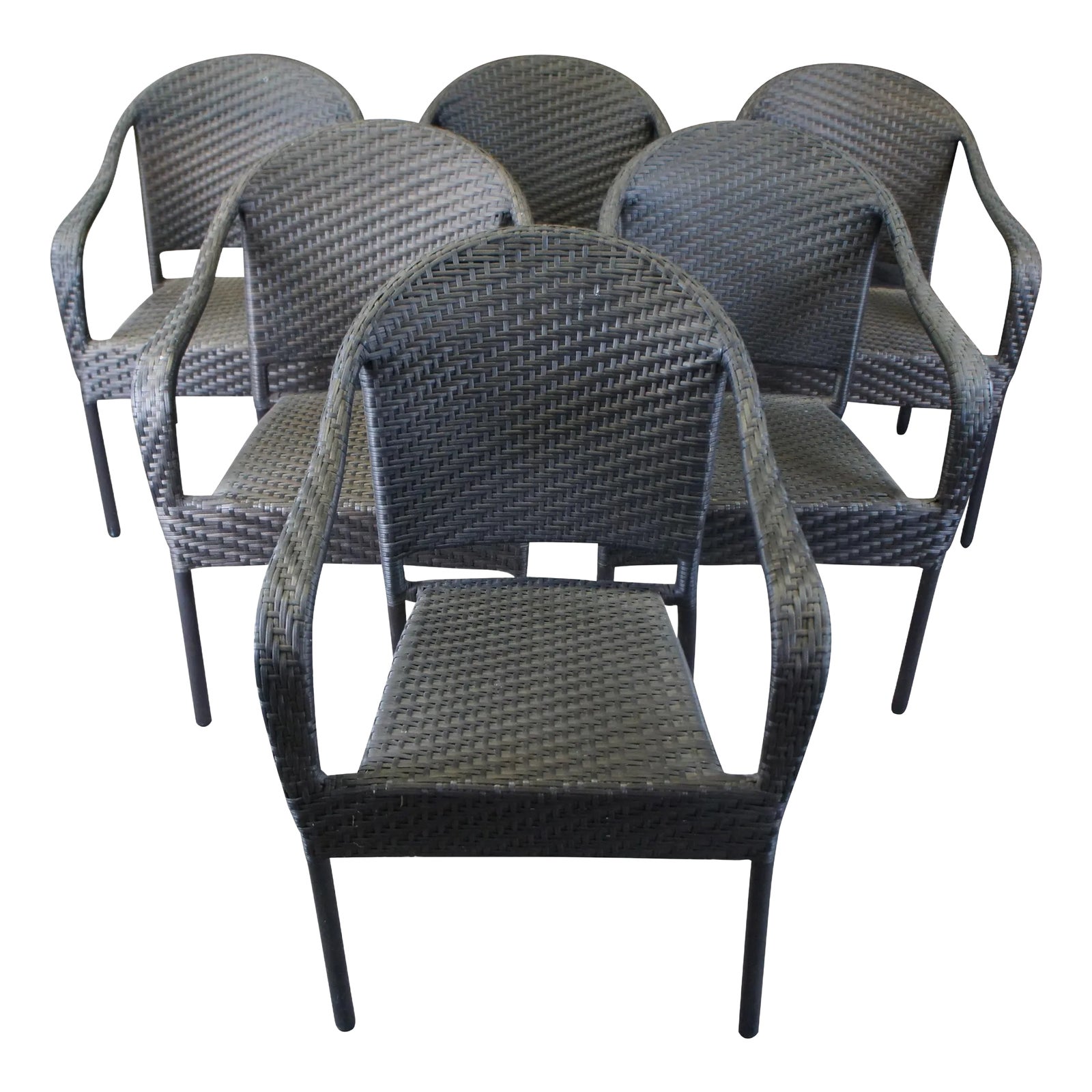 Frontgate Café All Weather Curved Back Stacking Chairs in Wicker - Set ...