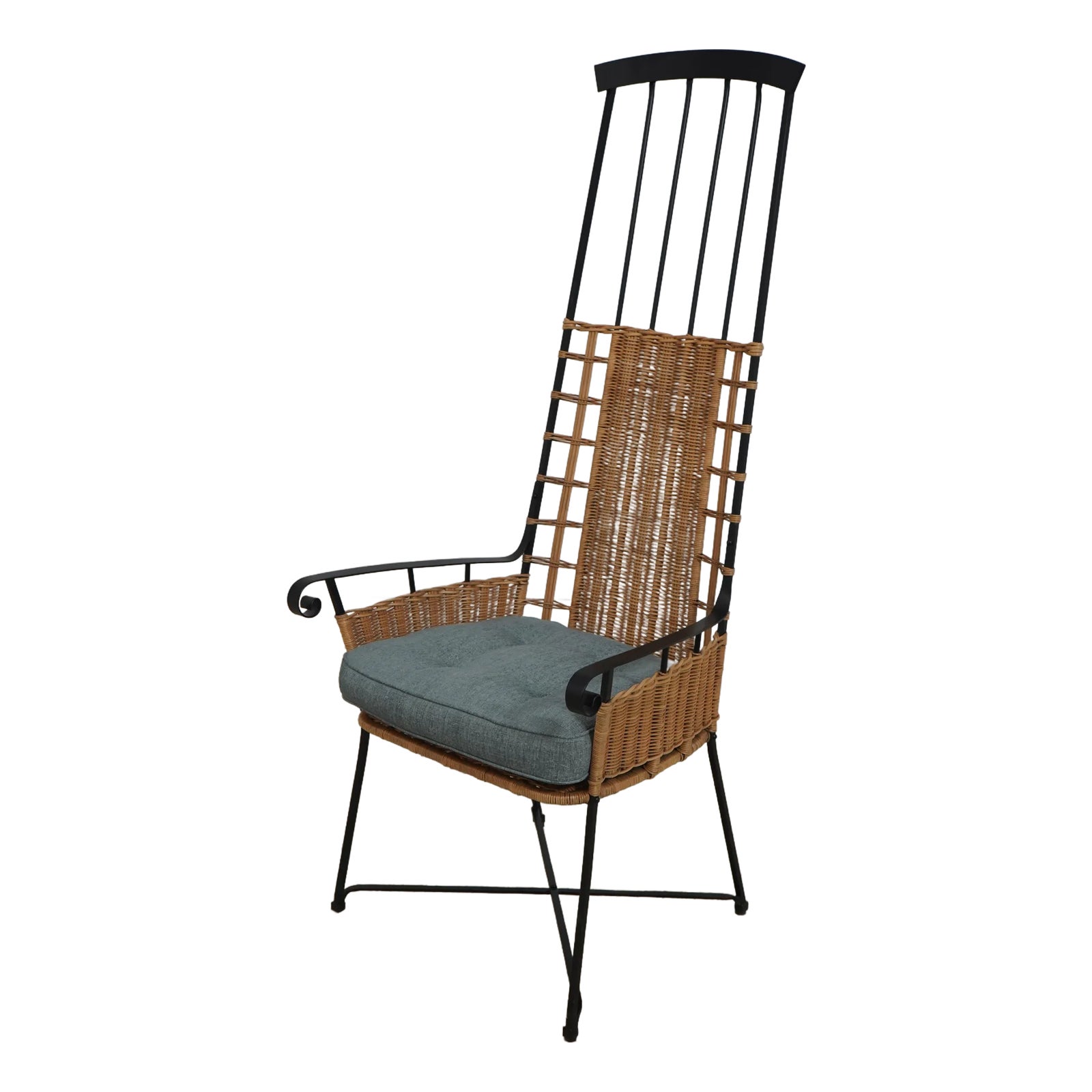 Modern Design Iron & Wicker Dorset High Back Chair | Chairish