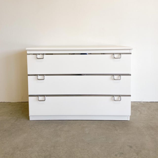 1980s Postmodern Vintage White Lane Dresser With Chrome Pulls | Chairish