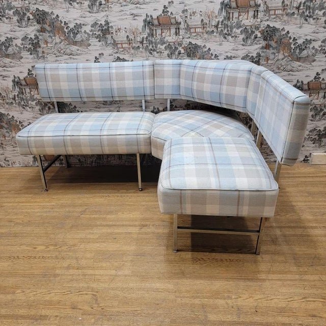 1970s Vintage Modern Corner Dining Banquette in Plaid Fabric | Chairish