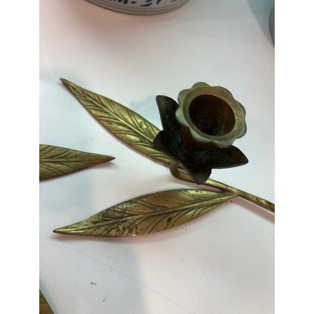 Vintage Brass Lotus Flower Candle Holders Tablescape With Leaf Bases ...