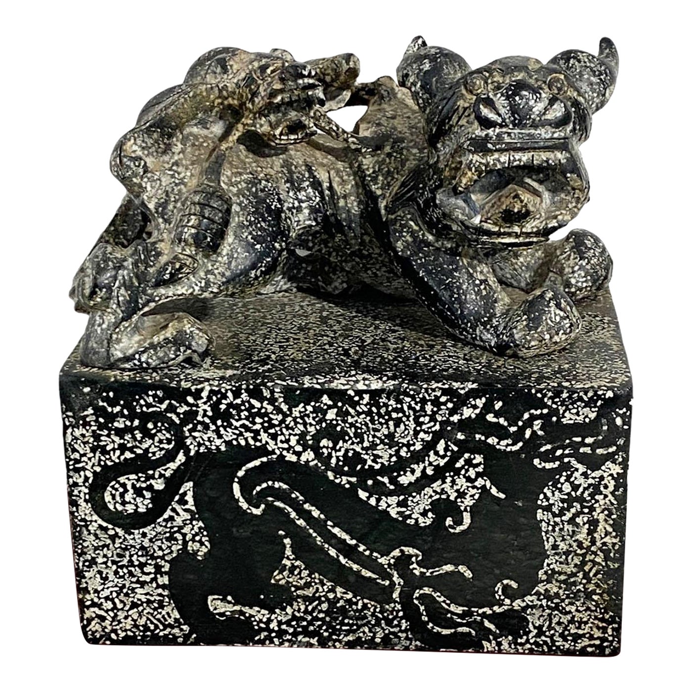 Large Chinoiserie Stone Foo Dog Ink Stamp Seal 6" W | Chairish