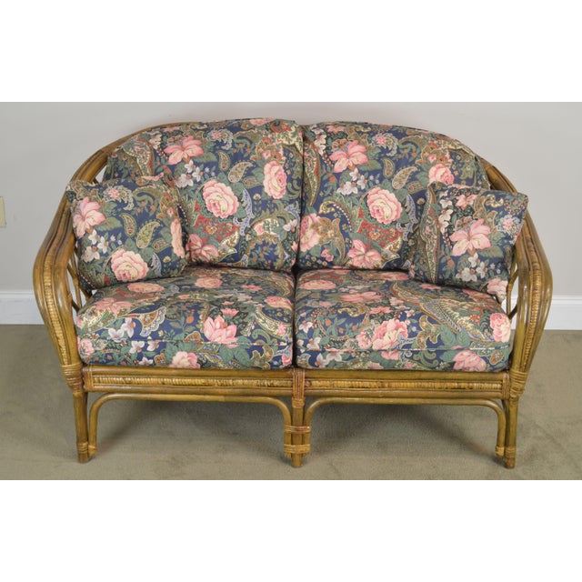Quality Rattan Curved Back Loveseats With Custom Floral Upholstered ...