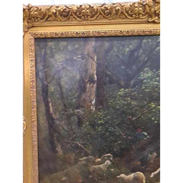 19th C Landscape Oil Painting With Shepard & Herd of Sheep by Mystery ...