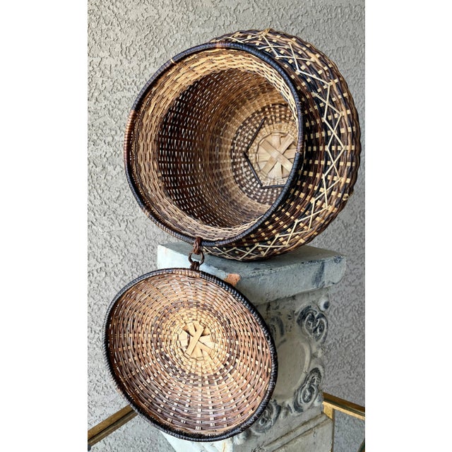 Circa 1970-1985 Rattan & Nito Vine Circular Pedestal Lidded Urn Basket ...