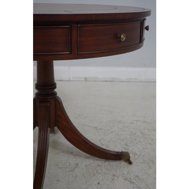 Ethan Allen Round Leather Top Drum Table | Chairish