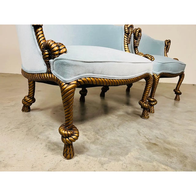 Napoleon III Style Blue Velvet Gold Gilt-Wood Carved Rope & Tassel ...