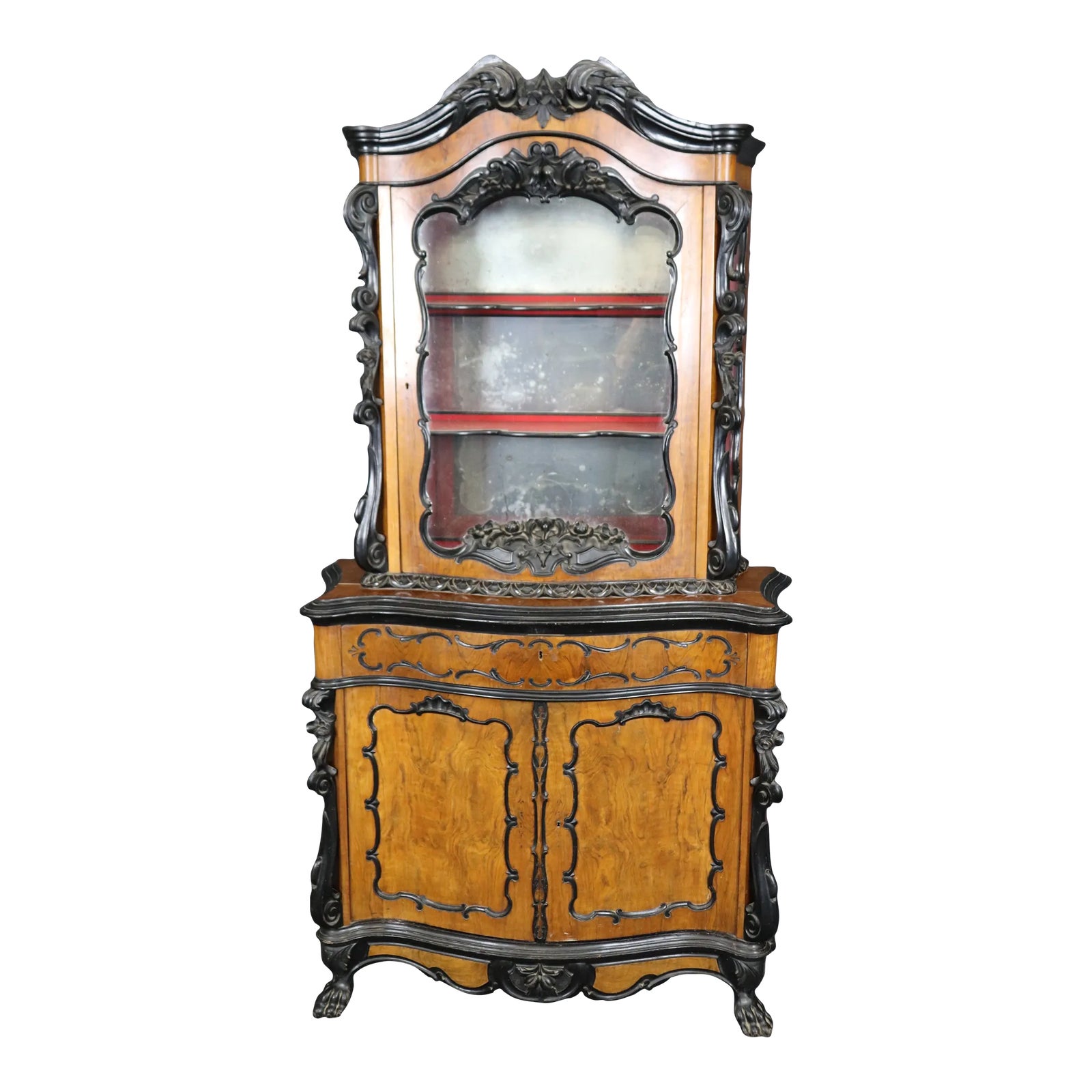 Continental European Ebonized Circassian Walnut Rococo Vitrine China ...