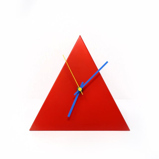 1980s Postmodern Red Metal Pyramid Clock | Chairish