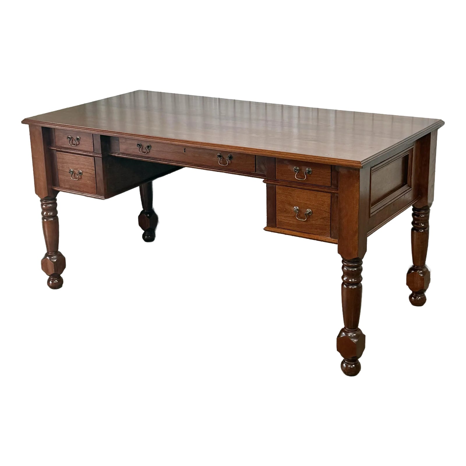 Vintage Solid Cherry Turned Leg Desk | Chairish