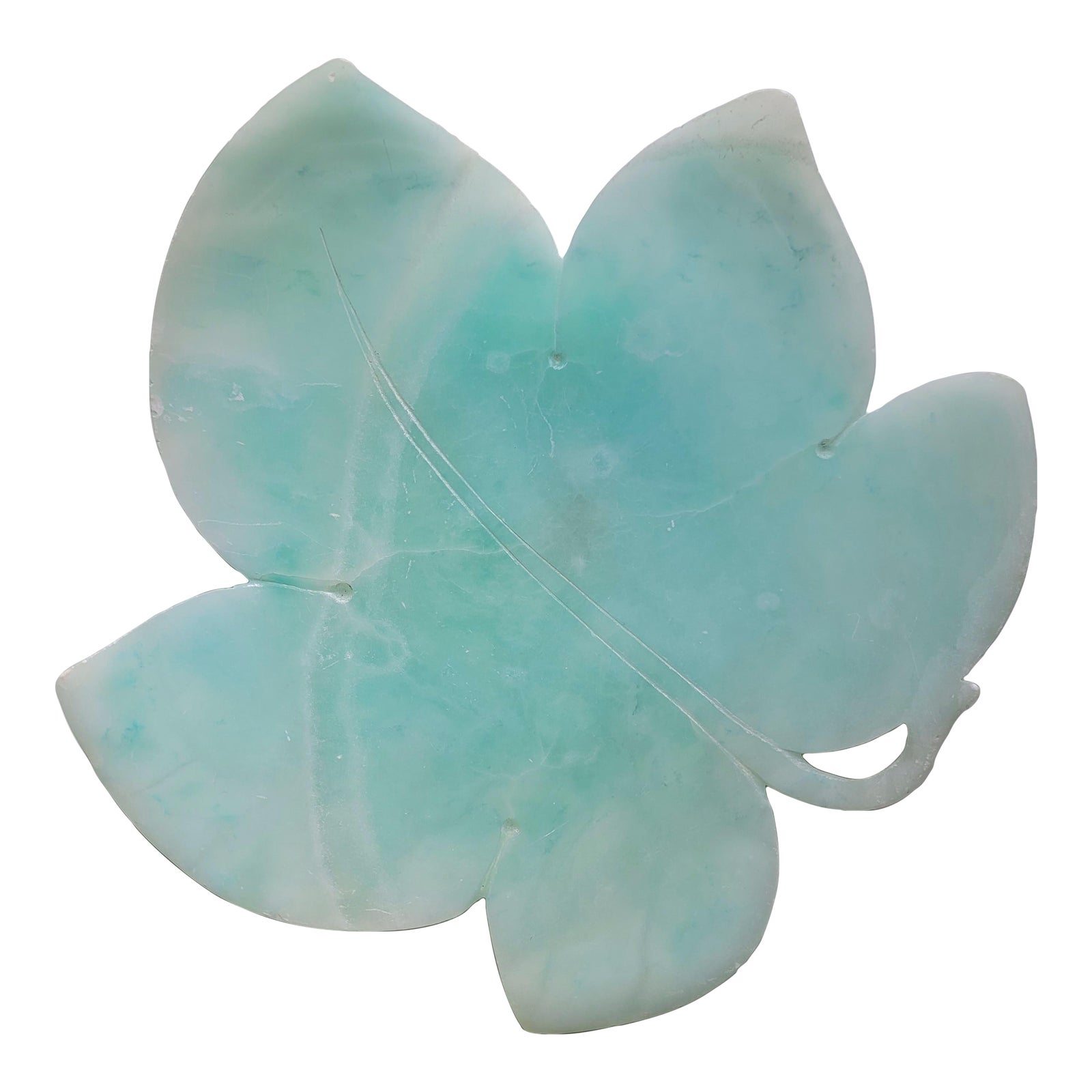 Antique Hand-carved Blue Alabaster Stone Leaf Tray | Chairish