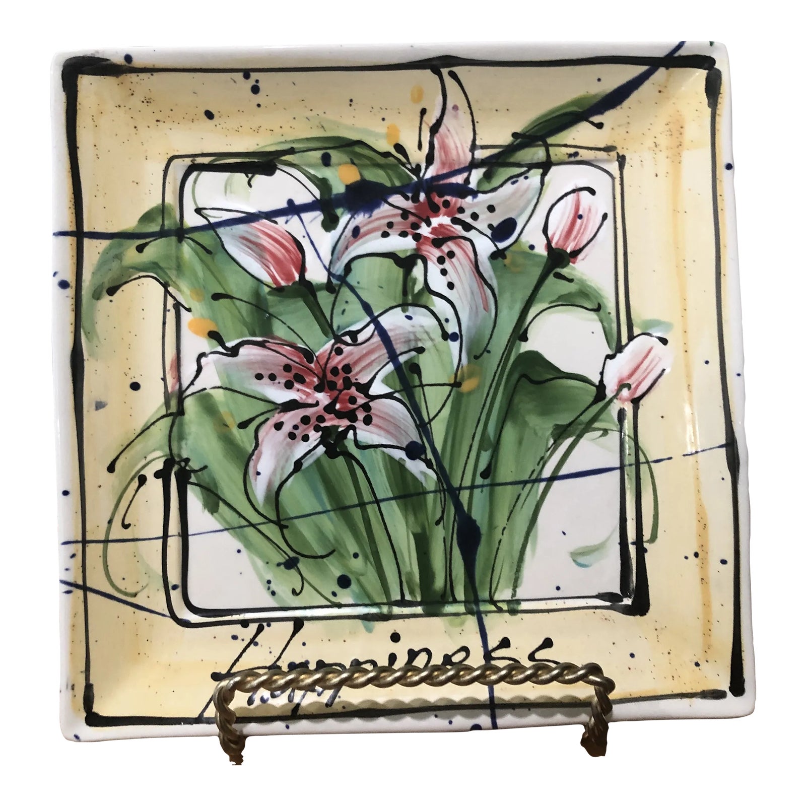 Mid 20th Century Platter by Donna Toohey Glazed Iris Pattern Artist ...