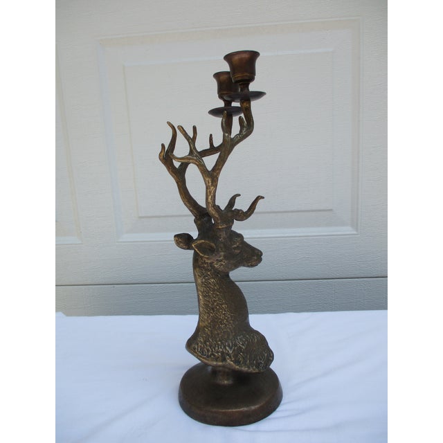 Vintage Bronze Colored Stag Deer Head Candelabra | Chairish