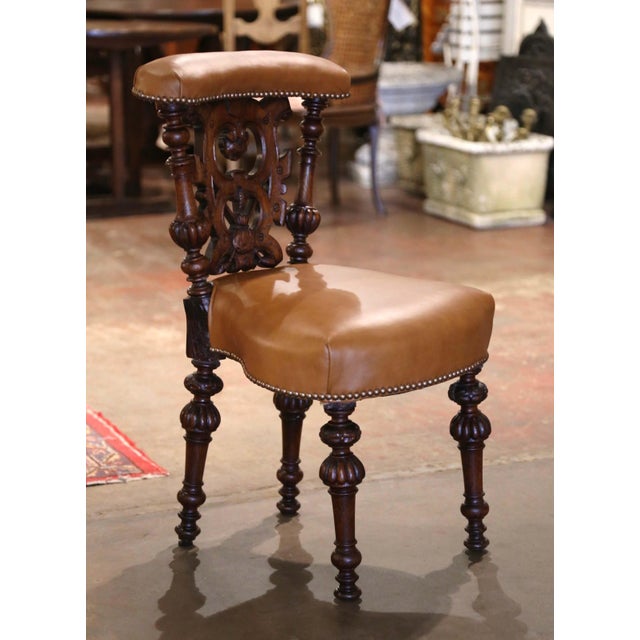 19th Century French Napoleon III Carved Oak and Leather Smoking Chair ...