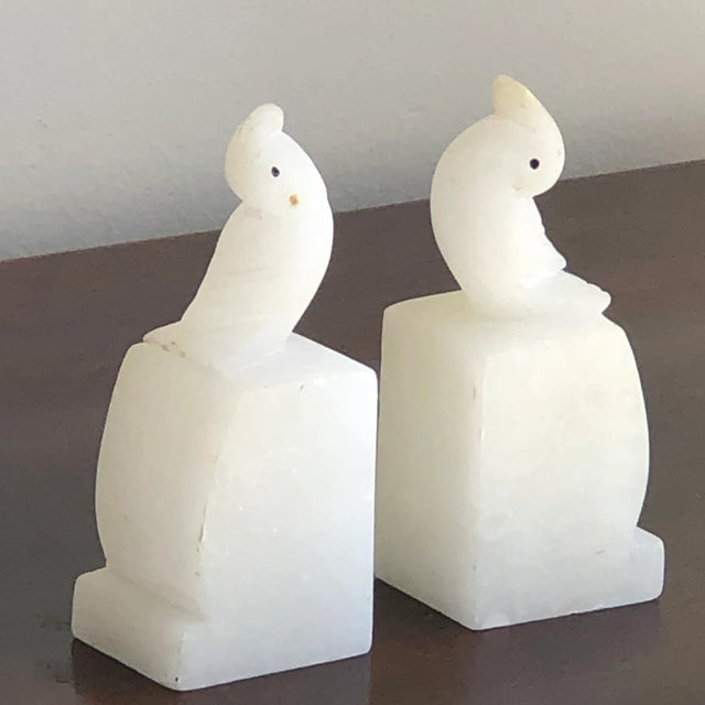 Early 20th Century Petite Cockatiel Alabaster Bookends — a Pair | Chairish