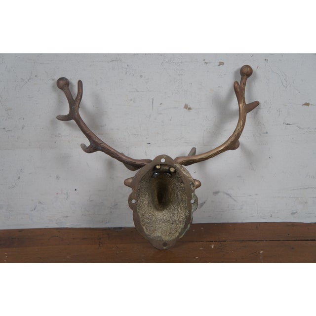 Mid 20th Century Vintage Brass Deer Elk Stag Reindeer Antlers Wall Hook ...