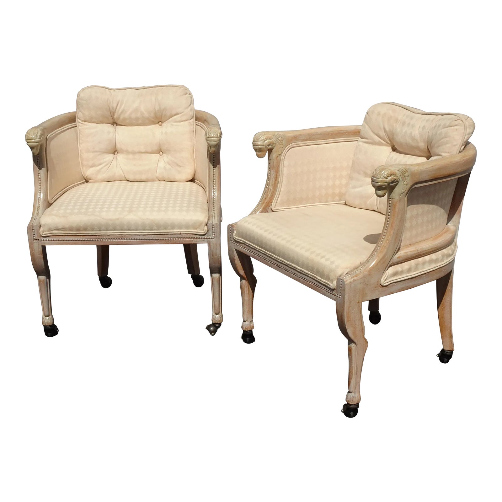 Pair Mid Century Rams Head Club Chairs on Castors With Rams Legs Hoof ...