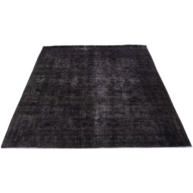 Vintage Overdyed Handmade Charcoal Wool Rug | Chairish
