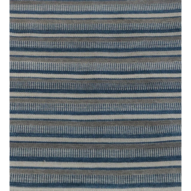 Modern Handwoven Blue Striped Flatweave Rug | Chairish