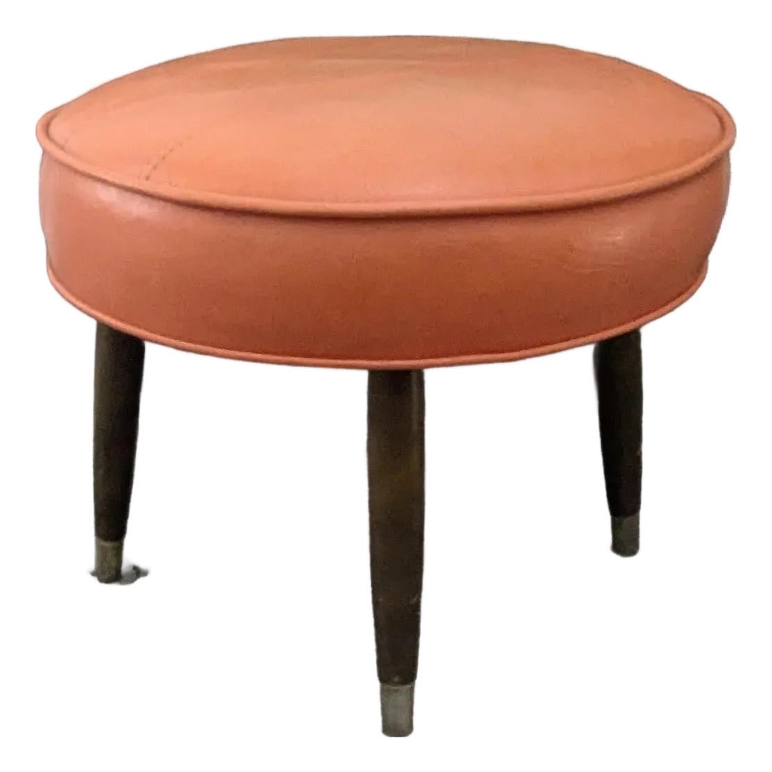 Vintage Mid Century Orange Vinyl Foot Stool | Chairish