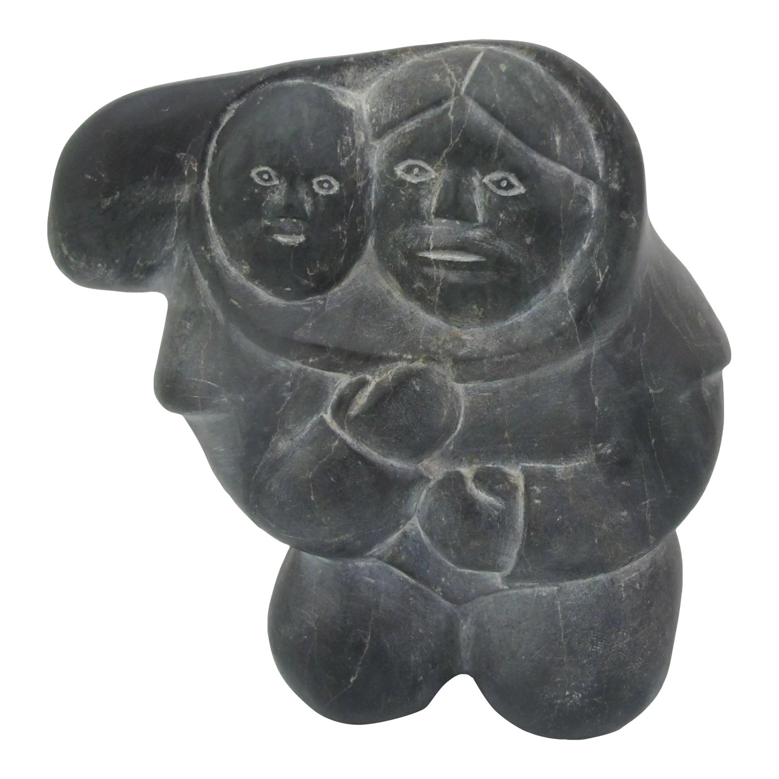 Signed Mathew Aqigaaq Baker Lake Inuit Stone Carving Mother & Child ...