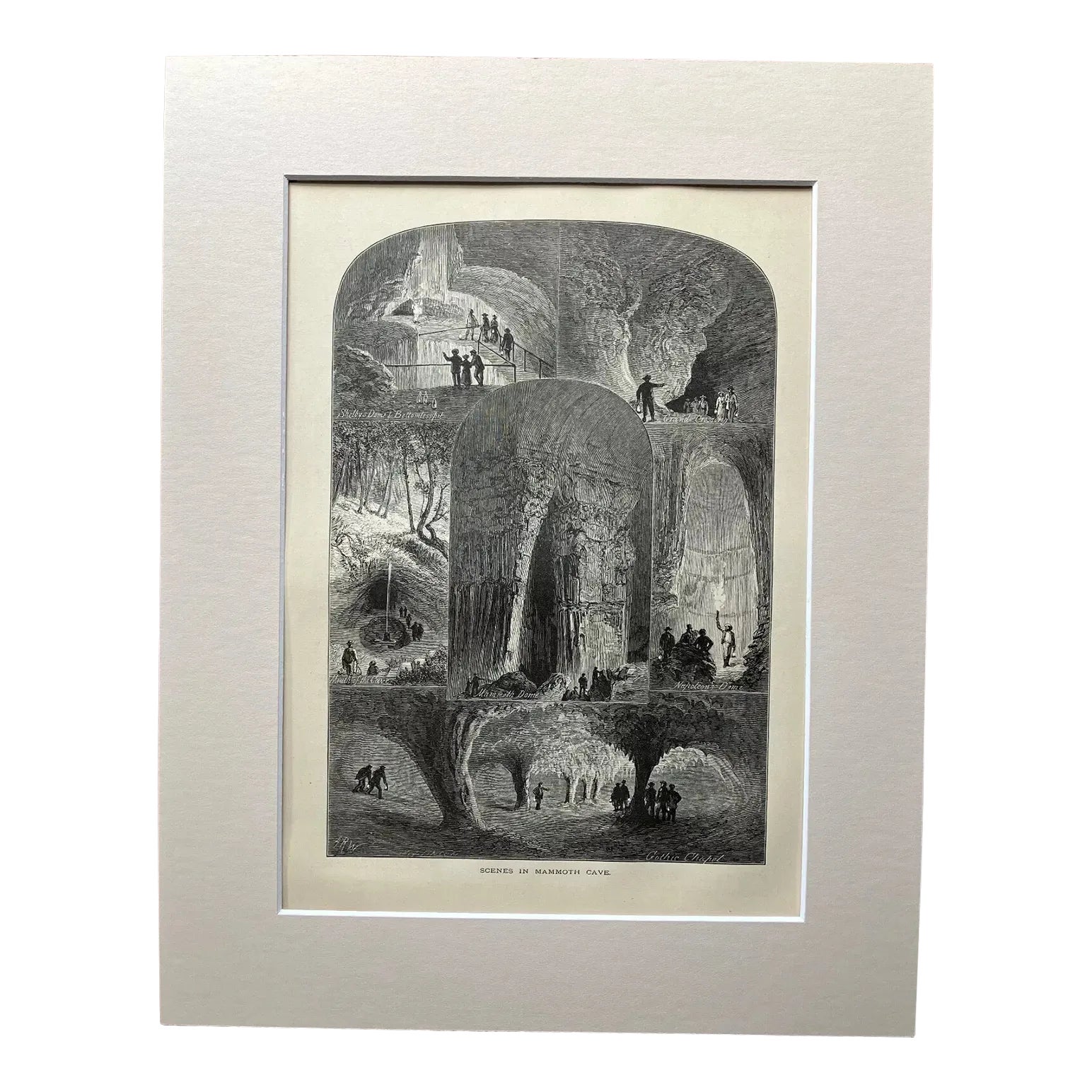 Antique 1874 Wood Engraving "Scenes in Mammoth Cave" Kentucky in 11x14 ...
