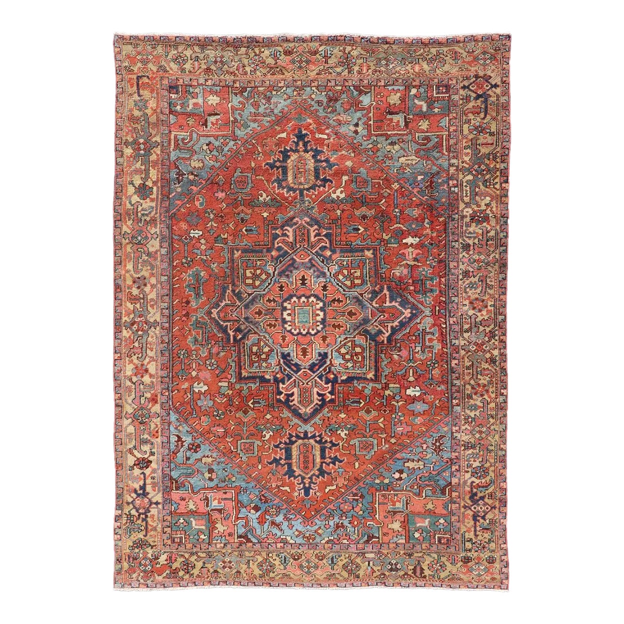 Early 20th Century Antique Persian Heriz Rug in Wool With Geometric ...