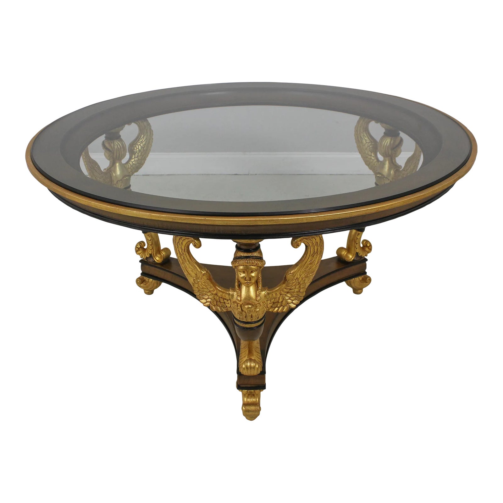 French Regency Glass Top Round Dining Table W. Winged Female | Chairish