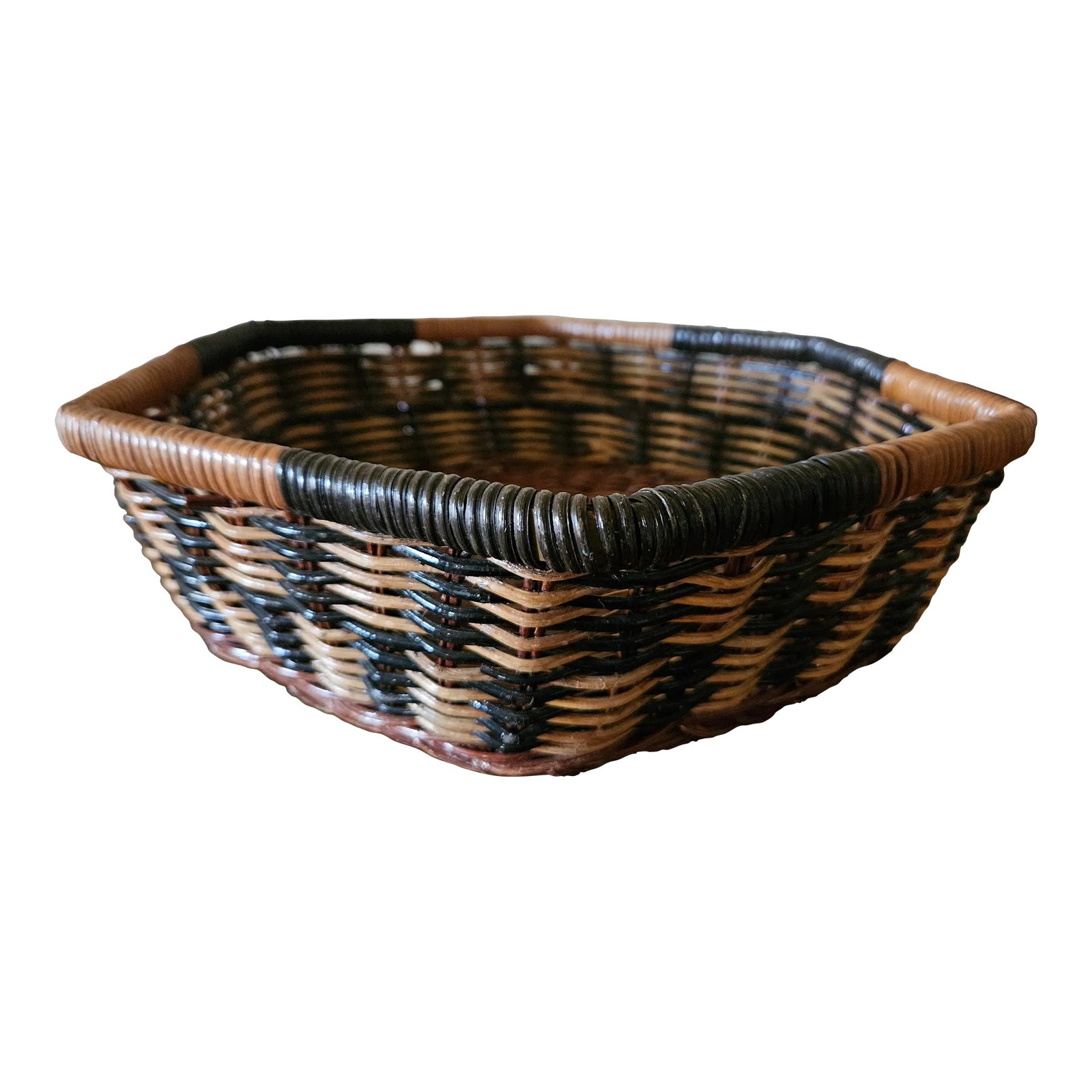 Late 20th Century Vintage Hexagonal Wicker Basket | Chairish
