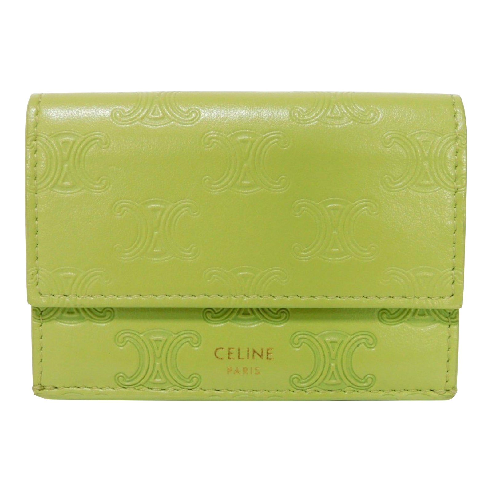 Celine Tri-Fold Wallet Folded Compact Macadam Triomphe Embossed Light ...
