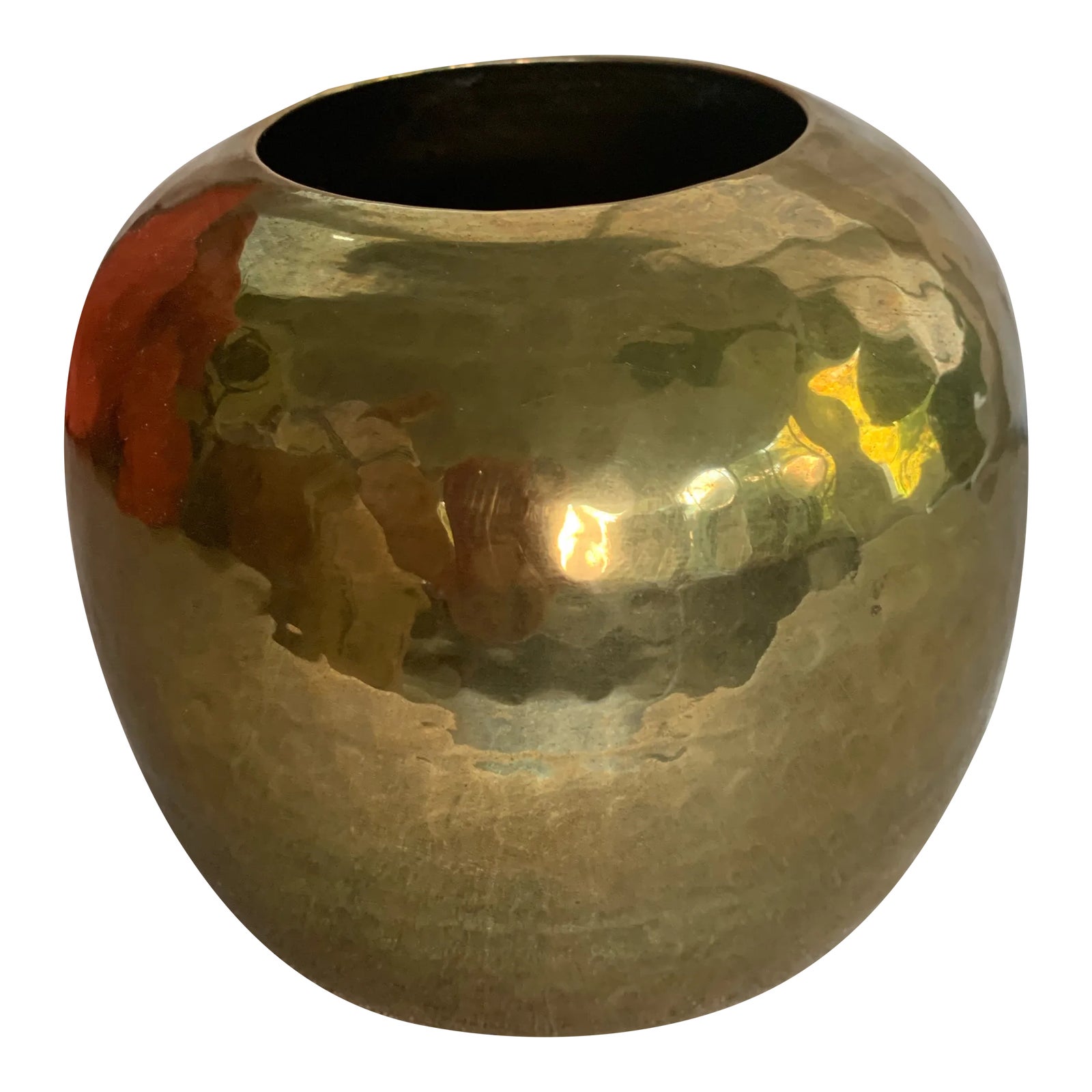 Vintage Serving Hammered Solid Brass Bowl & Vase | Chairish