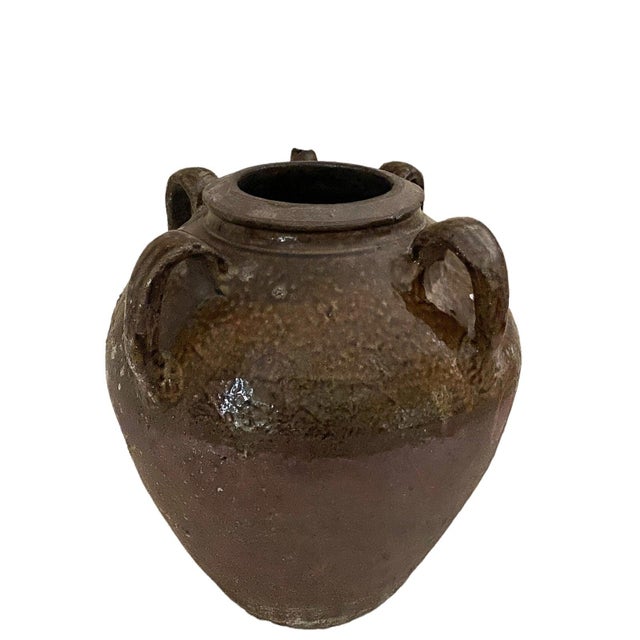 Old Asian Earthenware Pottery Storage Jar | Chairish