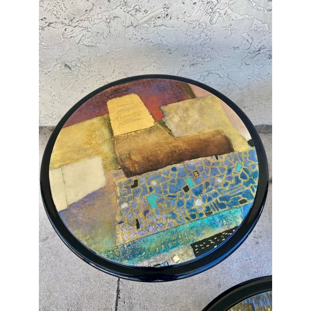 Postmodern Signed Painted Abstract Lacquered Staggered Tables - Set of ...