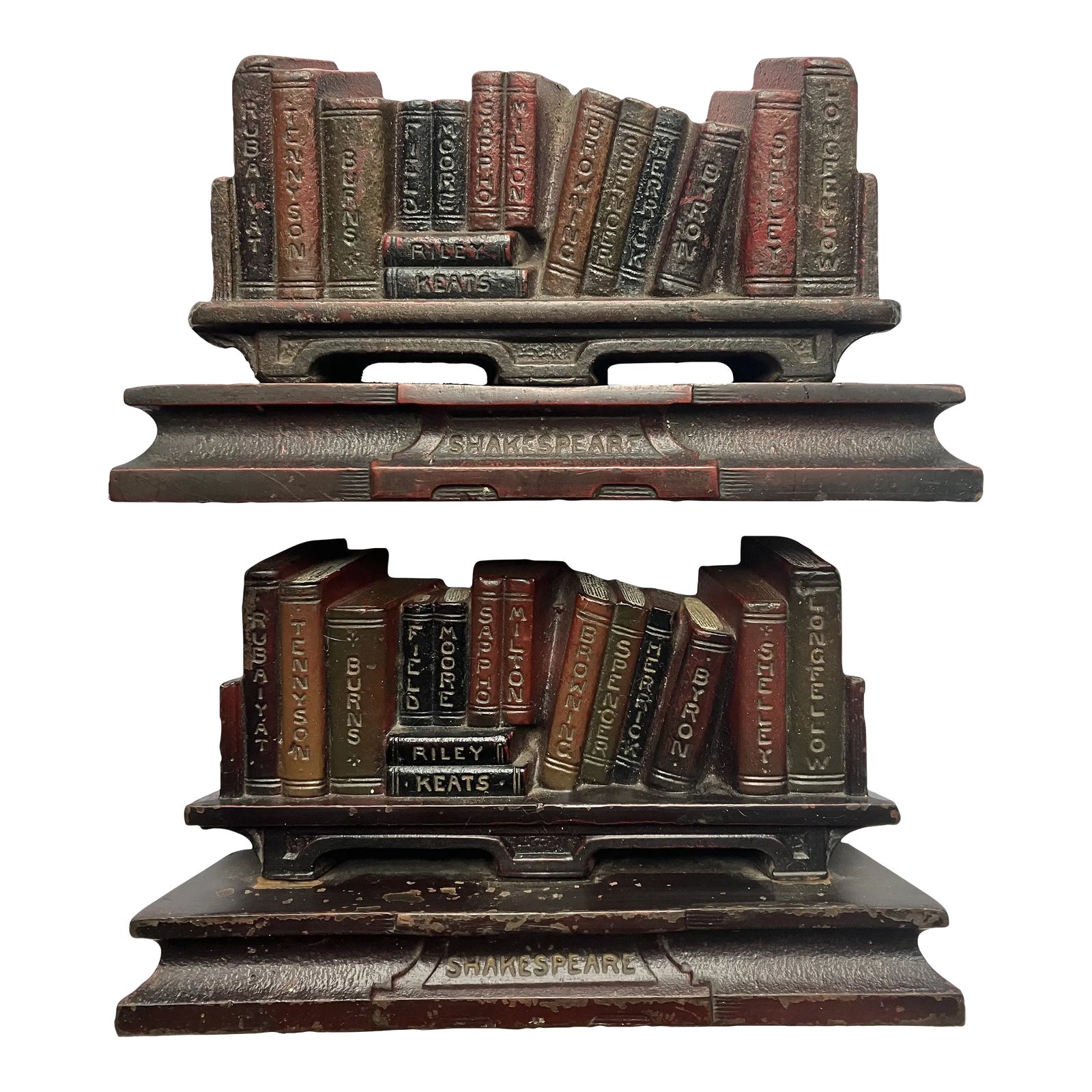 1930’s Heavy Cast Iron Bookends Shakespeare/Keats/Longfellow Etc Books ...