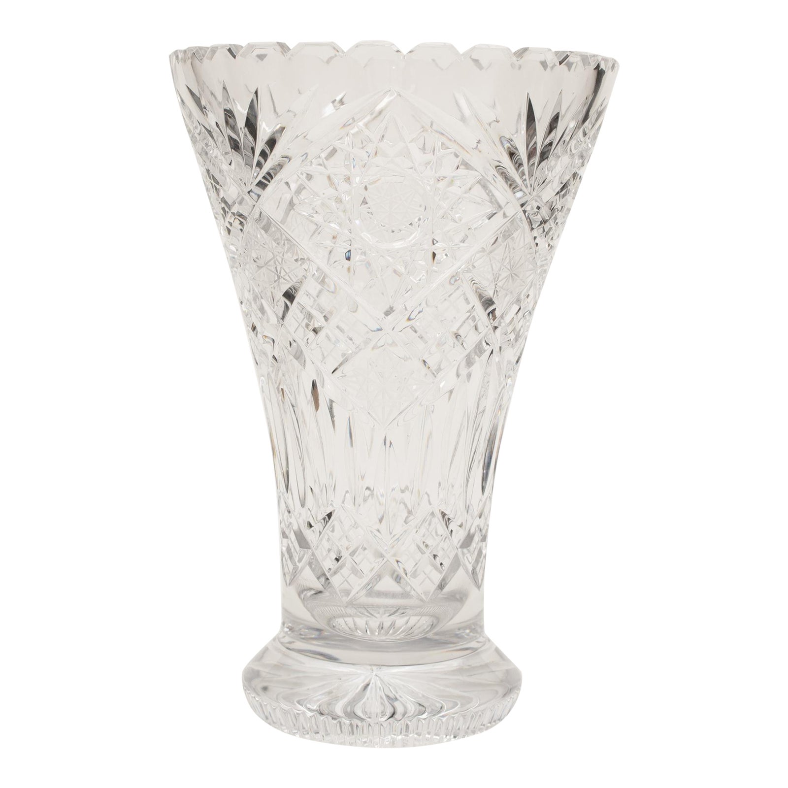 Large Bohemian Crystal Diamond Cut Flower Vase, Early 1970s | Chairish