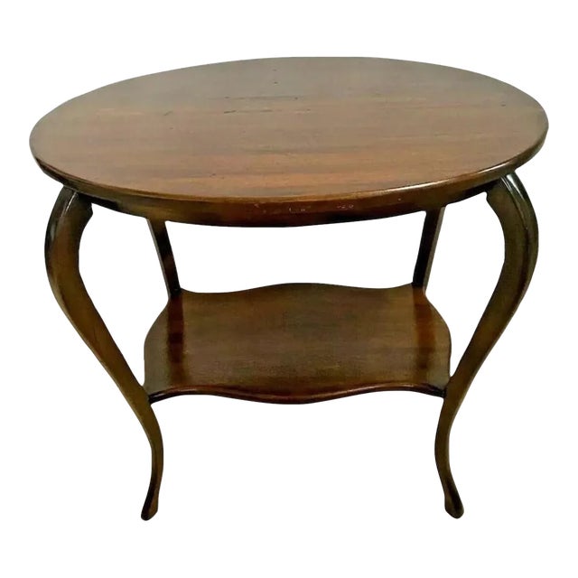 1920s Antique Oval Table With Bottom Shelf Two Tier Solid Mahogany ...
