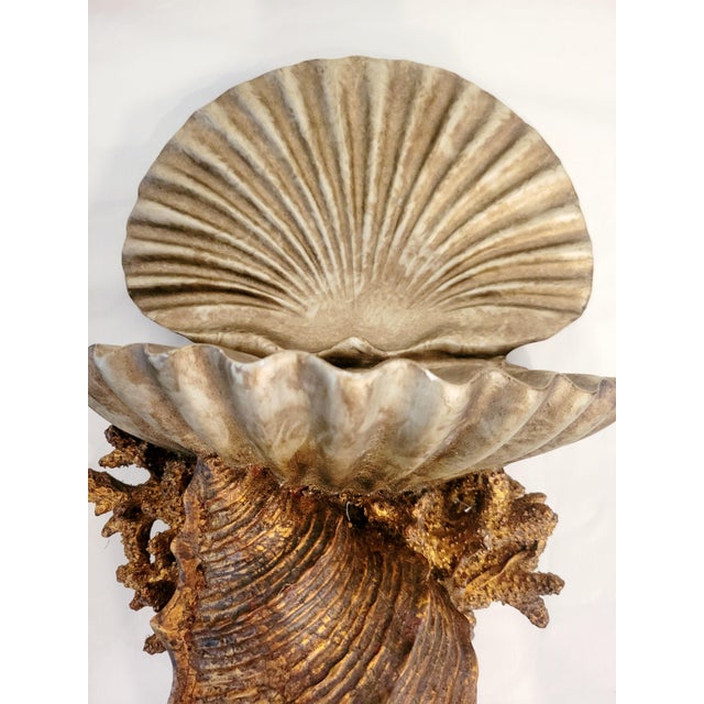 Vintage Coastal Regency Large Sea Clam Conch Shell Form Gold Silver ...