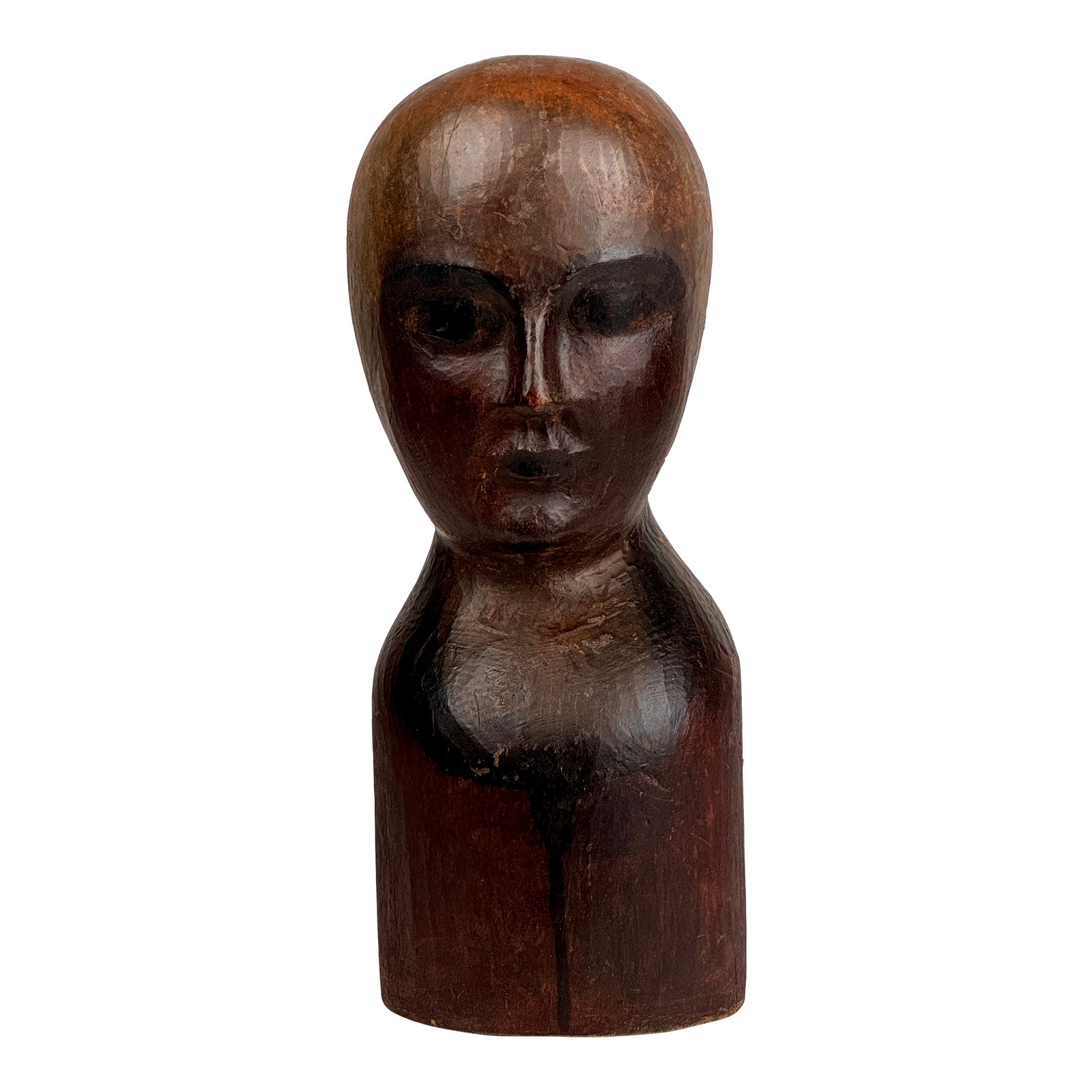 Unique 19th C. American Wood, Hand Carved Milliner Head Bust Sculpture ...