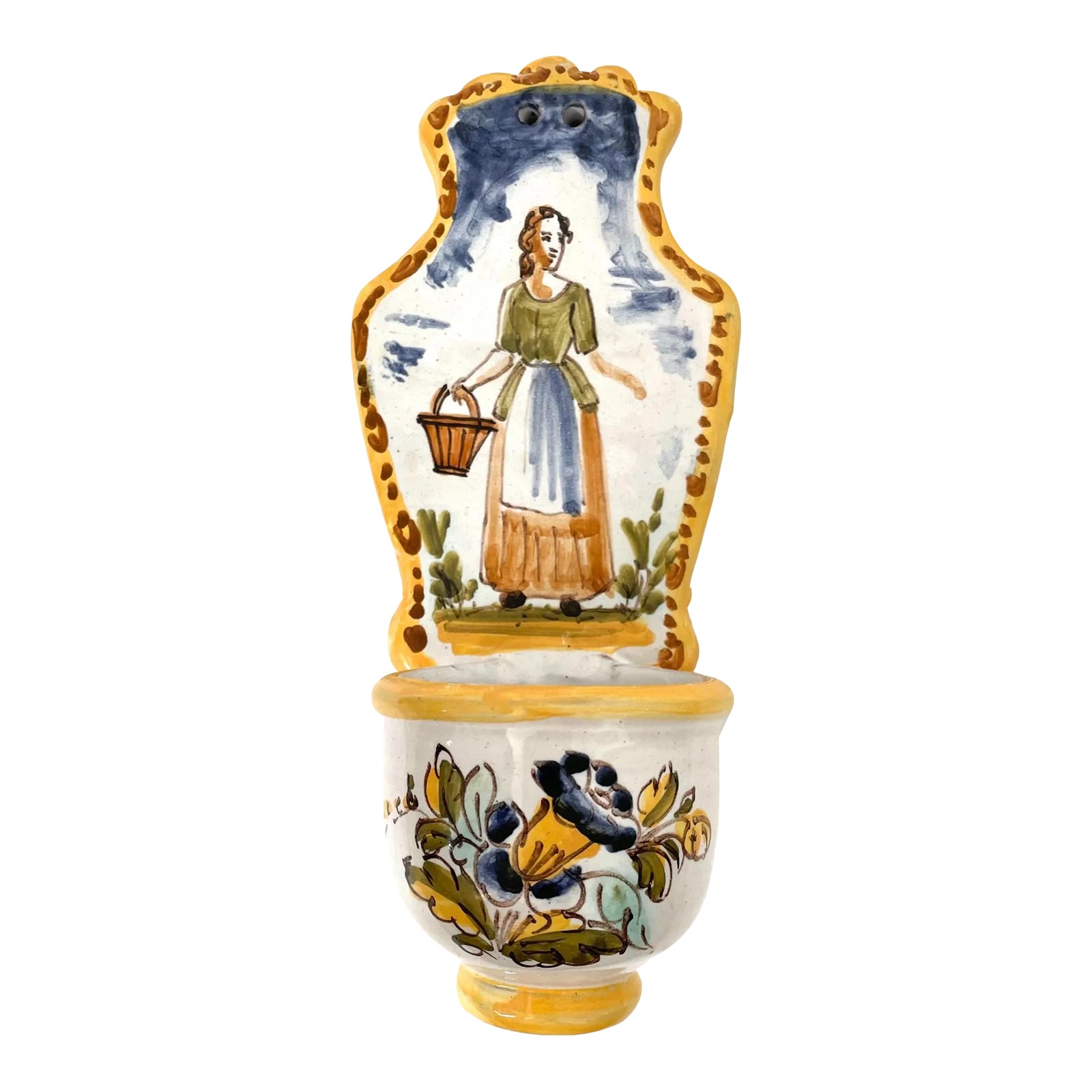 Vintage Catalonian Hand-Painted Holy Water Dispenser | Chairish
