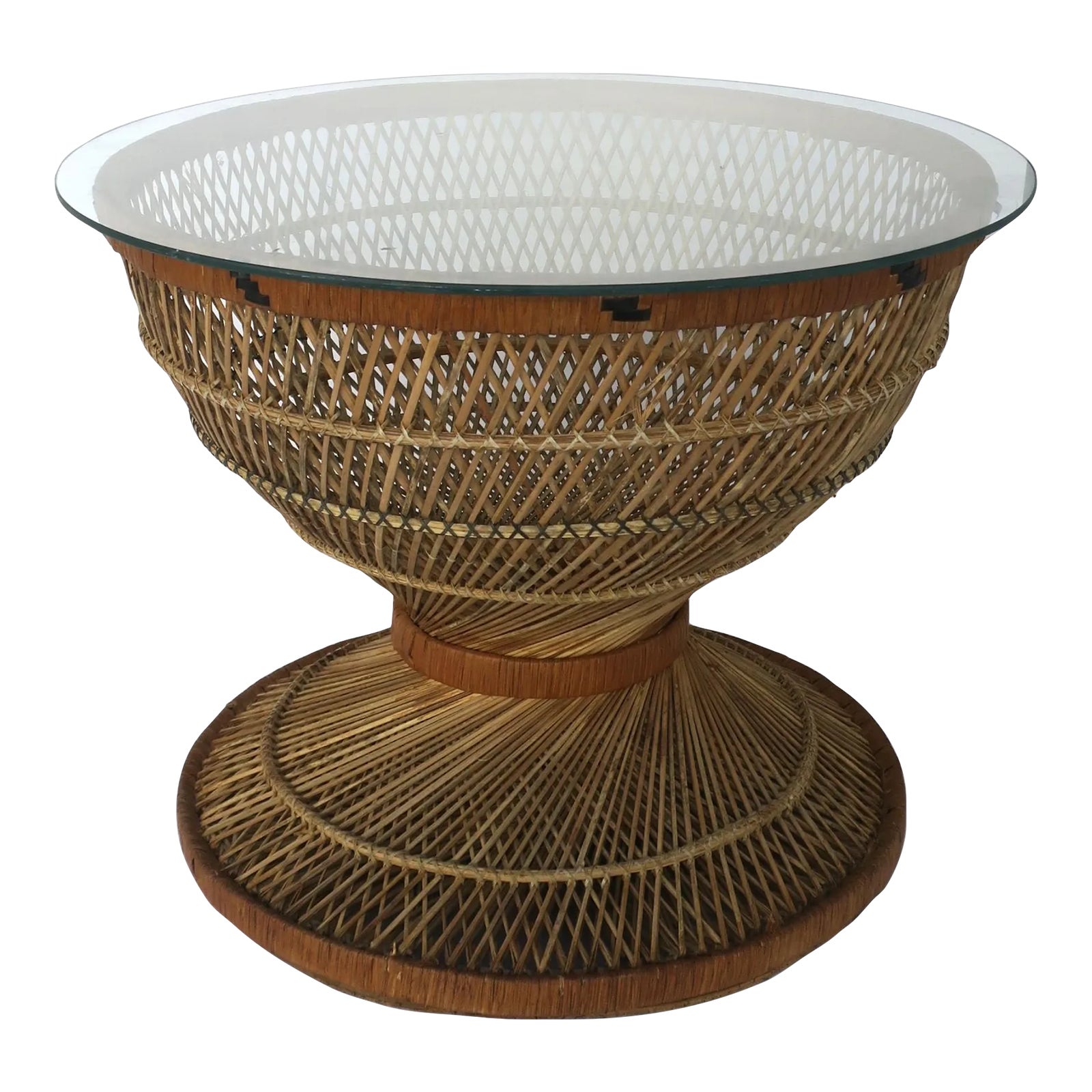Bohemian Wicker Side or Cocktail Table in the Emmanuelle Peacock Style ...