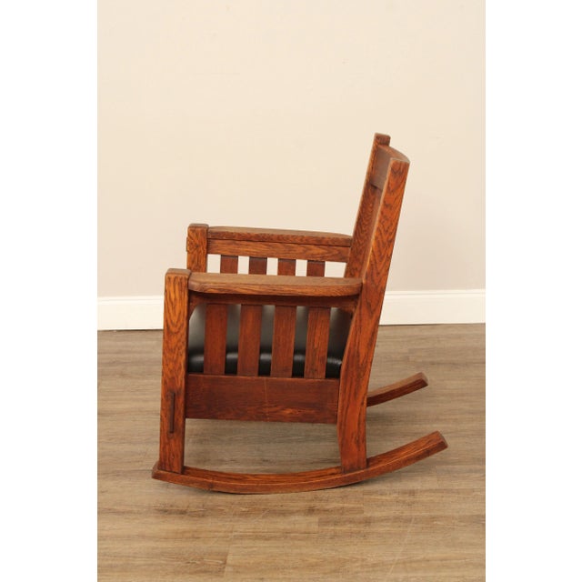 Harden Antique Mission Oak and Leather Rocker | Chairish