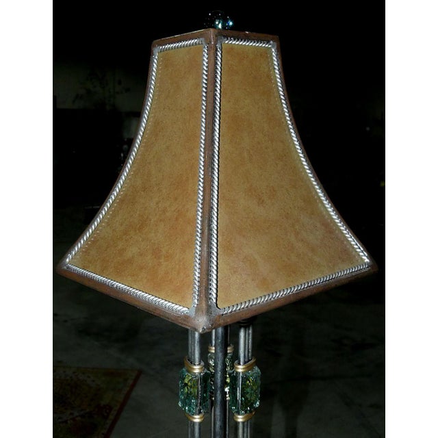Rustic Art Glass Embellished Lamps With Metal Shades - a Pair | Chairish